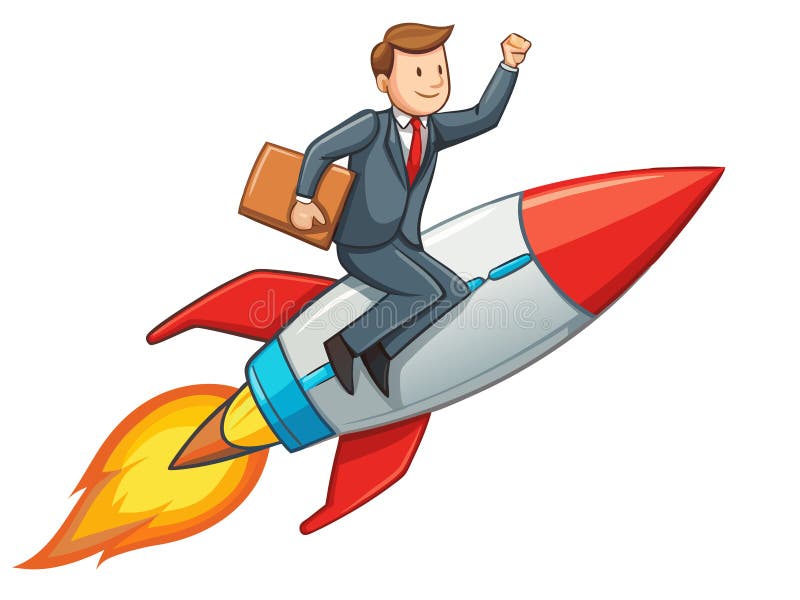 Businessmen ride a rocket stock illustration. Illustration of ...