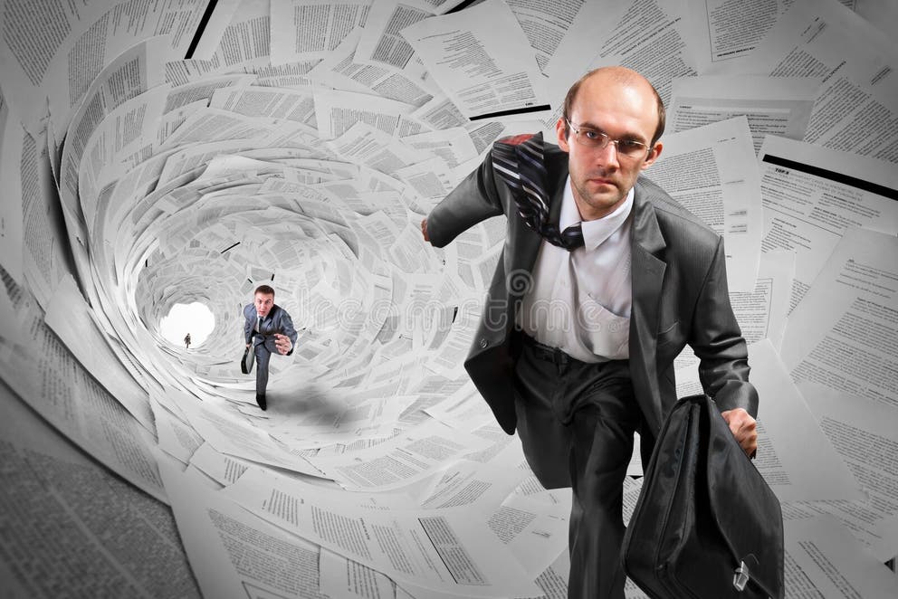 Businessmen Running Inside Documents Tunnel Stock Image - Image of ...
