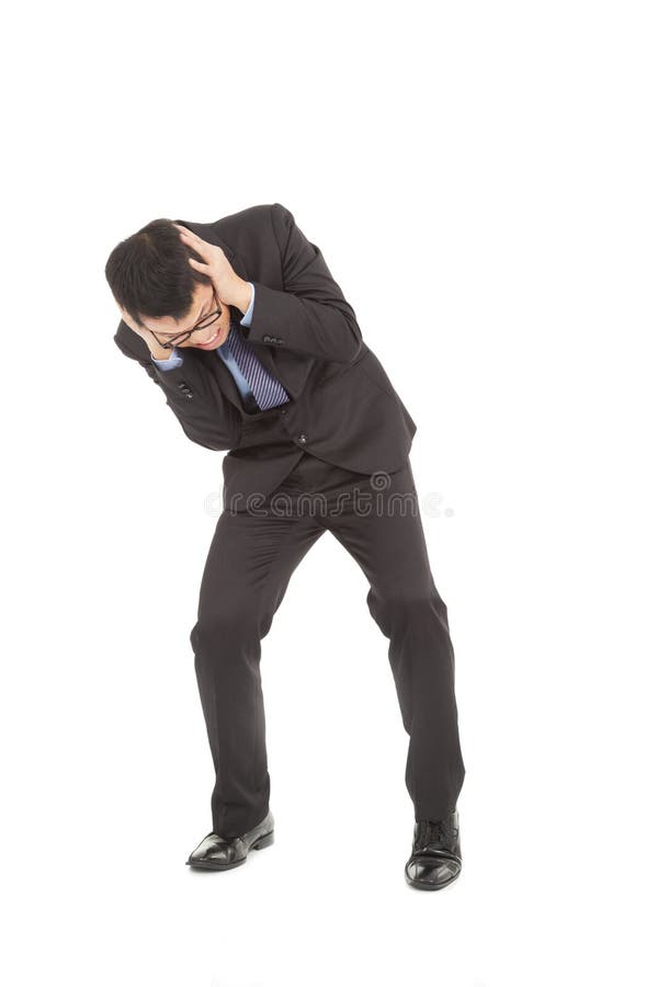 Cowering Business Man stock photo. Image of isolated, expression - 156736