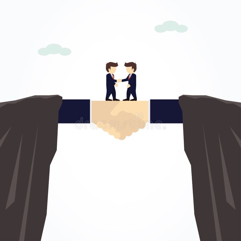 Businessmen Shaking Hands on the Big Hands between the Cliff. Stock ...