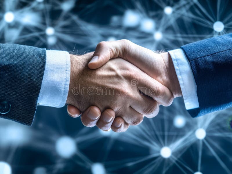 Businessmen Shaking Hands with Network Connection in Background Stock ...