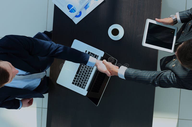 Businessmen Shaking Hands. Top View. Stock Photo - Image of corporate ...