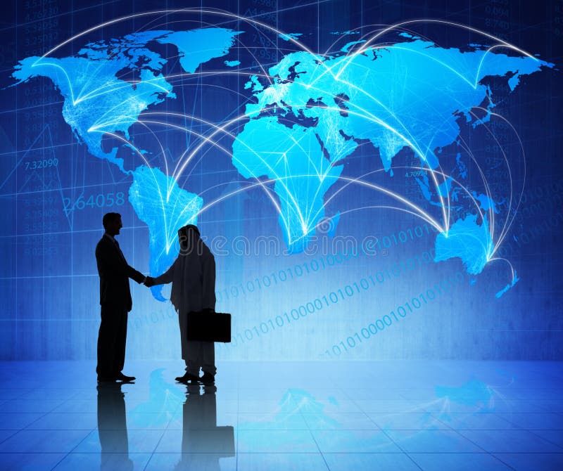 Businessmen Shaking Hands and World Map Background Stock Photo - Image ...