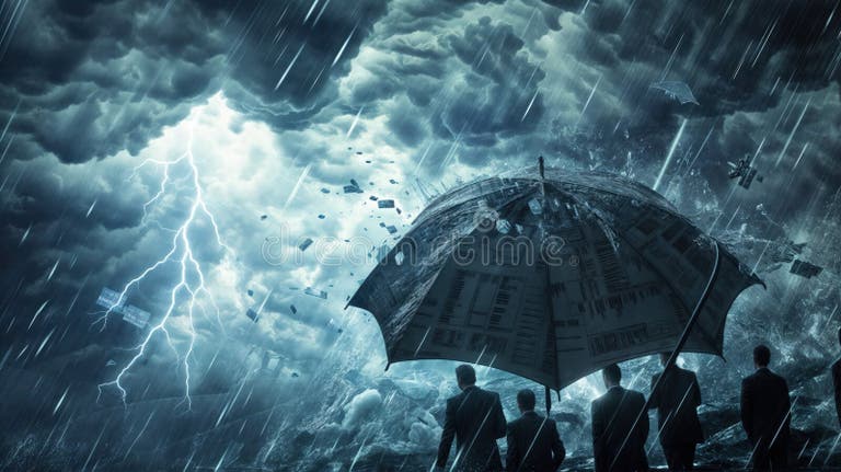 Businessmen Sheltering Under Chart Umbrella Stock Illustration ...