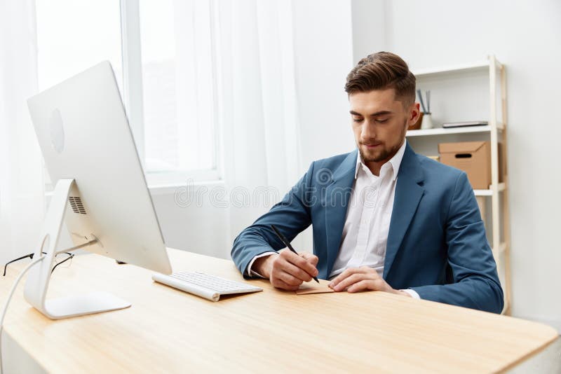 Businessmen Sitting at the Computer Work Boss Technologies Stock Photo ...