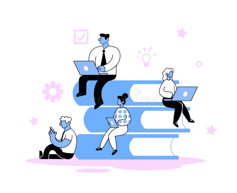 People Sitting on a Stack of Books. Concept of Business Education ...