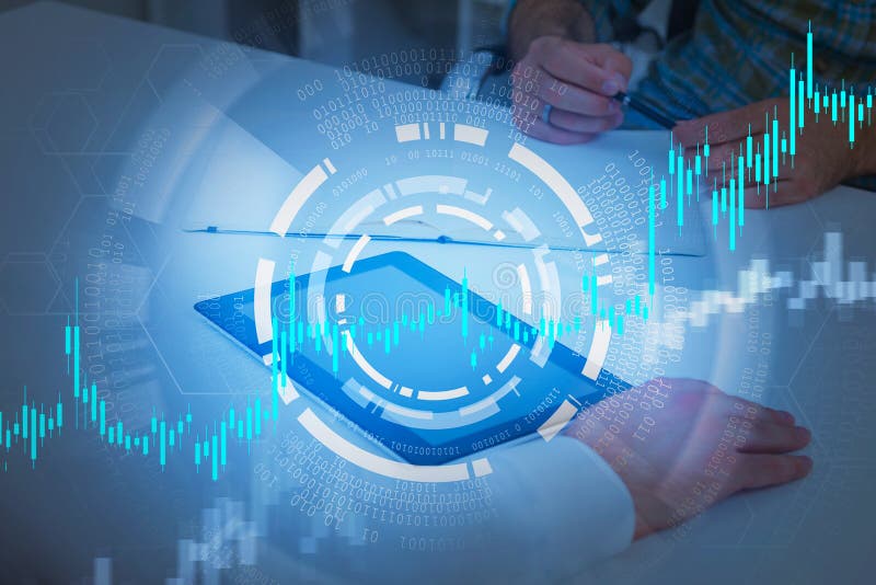 Businessmen with Tablet, Graph and HUD Stock Image - Image of hand ...