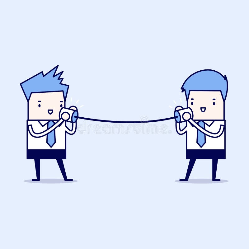 Businessmen Talking on Can Phone. Cartoon Character Thin Line Style ...