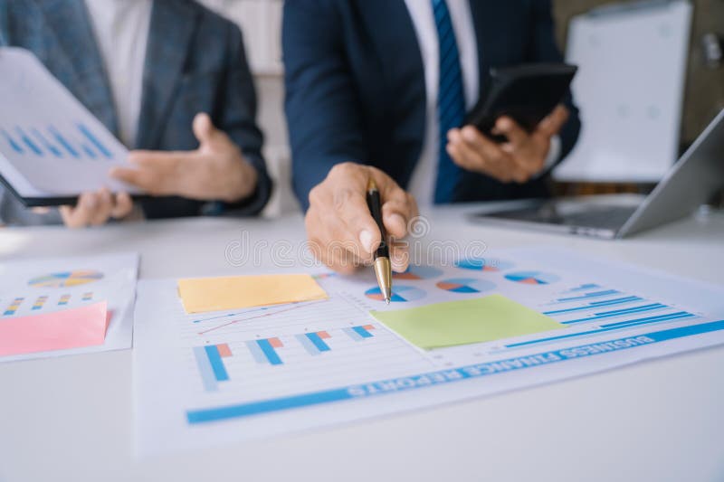 Businessmen Team or Financial Data Analysts Working with Tablets and ...