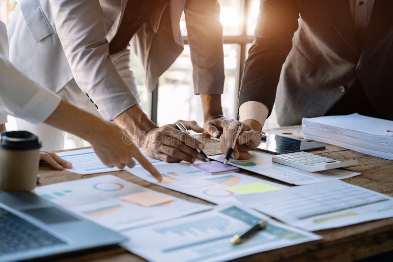 Businessmen Team or Financial Data Analysts Working with Tablets and ...