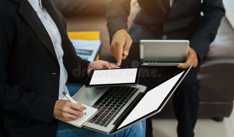 Businessmen Team or Financial Data Analysts Working with Tablets and ...