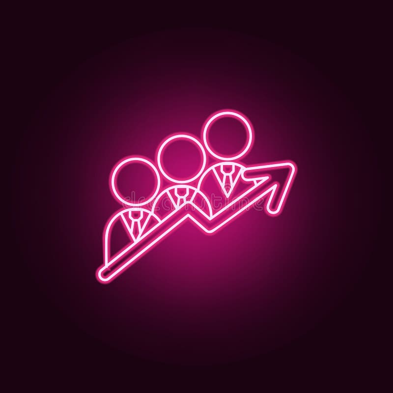 Businessmen with Team of Working People Chart Arrow Up Neon Icon ...