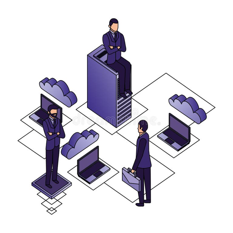 Businessmen with Teamwork and Icon Server Data Isometric Stock ...