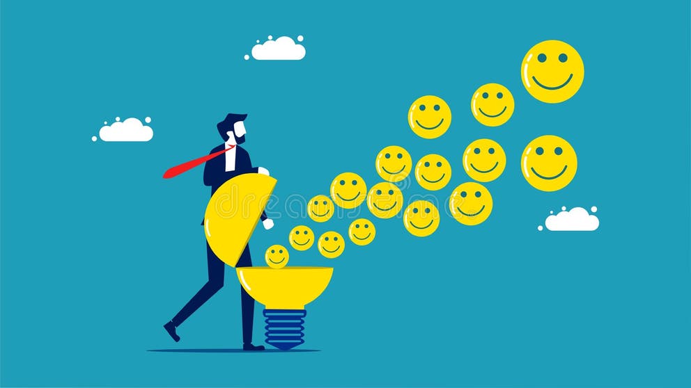 Businessmen Think Optimism. Smiley Face Icon Floating from the Light ...