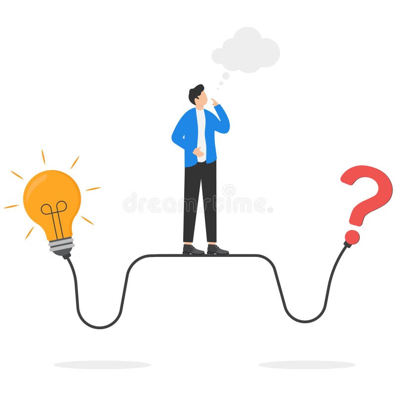 Businessmen on the Thinking Bubble Connect Question Marks To Lightbulb ...