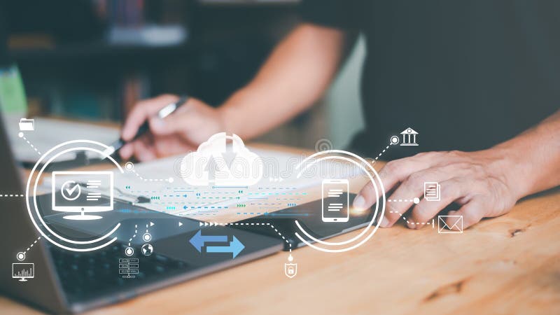 Businessmen Transfer Data from Smartphone To Laptop,exchange Data Files ...