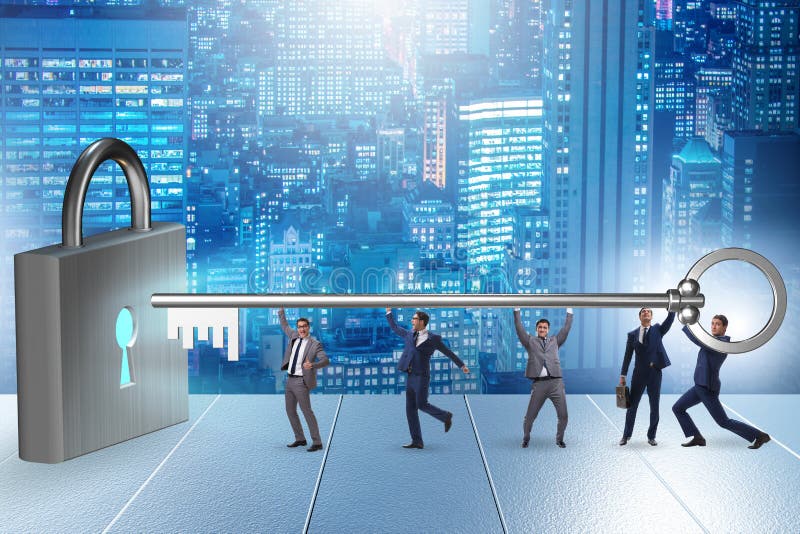 Businessmen Unlocking New Opportunity with Key Stock Image - Image of ...