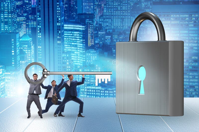 Businessmen Unlocking New Opportunity with Key Stock Photo - Image of ...