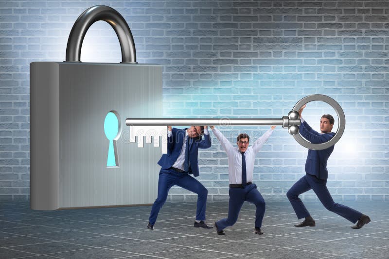 Businessmen Unlocking New Opportunity with Key Stock Image - Image of ...