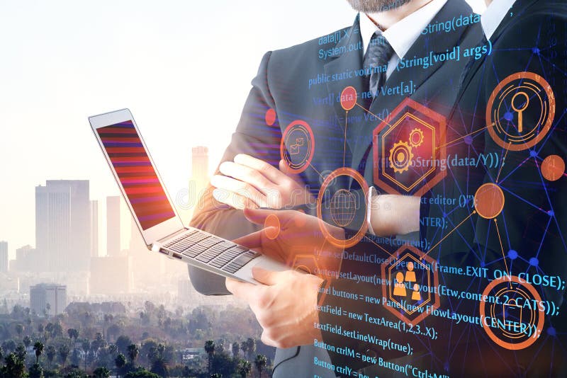 Businessmen Using Laptop with HTML Code Stock Photo - Image of browser ...