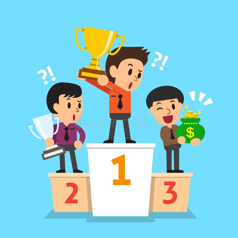 Businessmen Winner Standing on a Podium with Reward Stock Vector ...