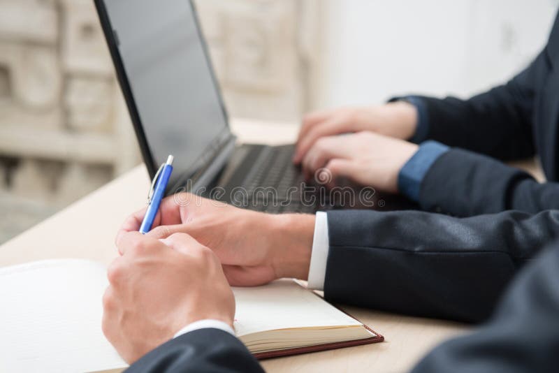 Businessmen during Work with Computer, Note, Pen,financial Work Stock ...