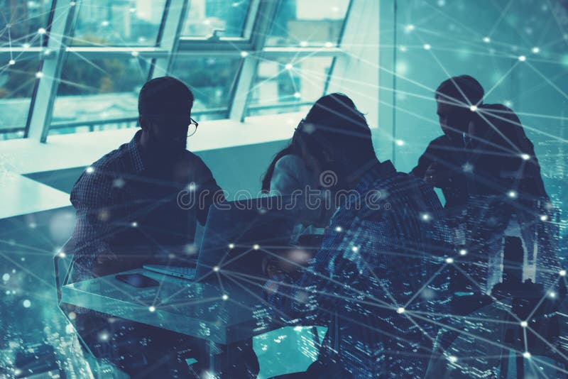 Businessmen that Work Together in Office with Network Connection Effect ...