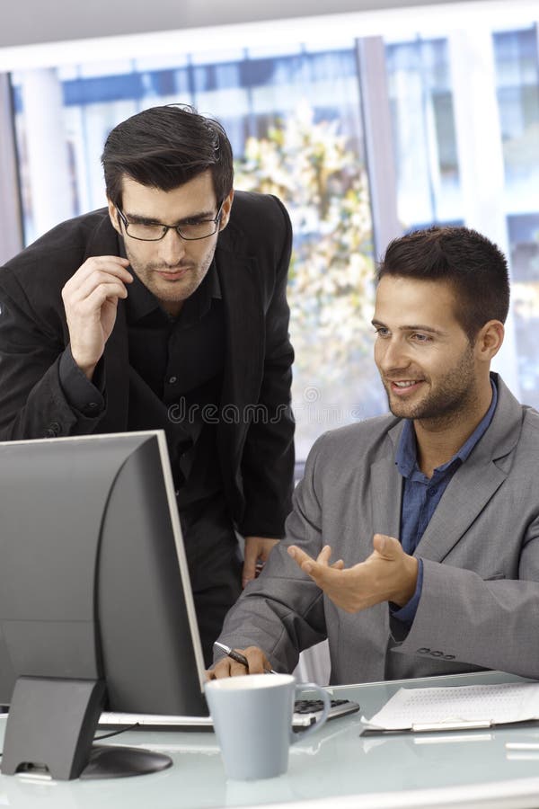 Businessmen Working with Computer Stock Image - Image of face, color ...