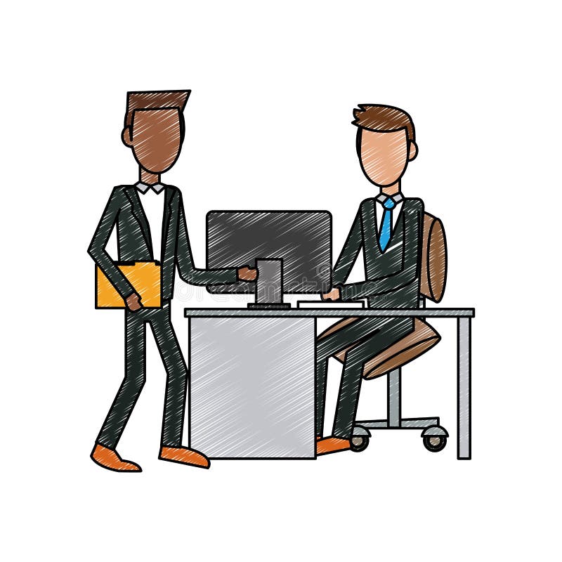 Businessmens Talking at Office Scribble Stock Vector - Illustration of ...