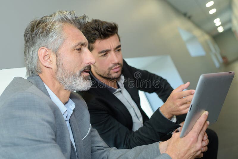 Businessmrn Working Behind Tablet Stock Image - Image of view, closeup ...