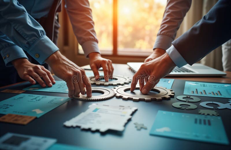 Businesspeople Assemble Gears. Teamwork Connects Gears. Collaboration ...