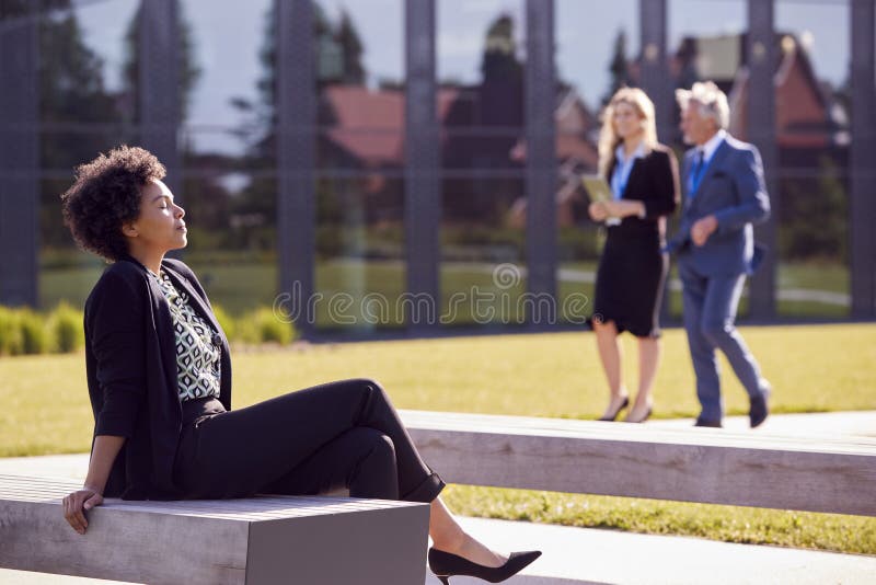 Businesspeople on a Break Relax Outside Modern Office Building Stock ...