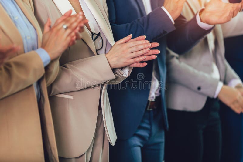 Businesspeople Clapping in Office Stock Image - Image of american ...