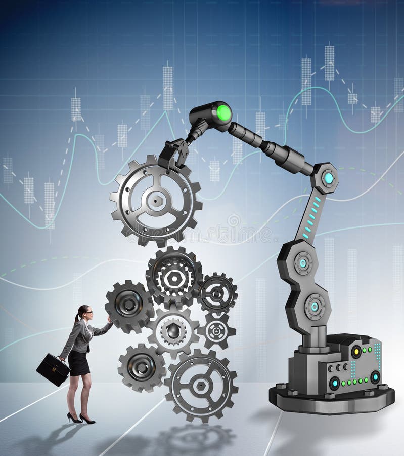 Businesspeople with Cogwheel and Robotic Arm Stock Image - Image of ...