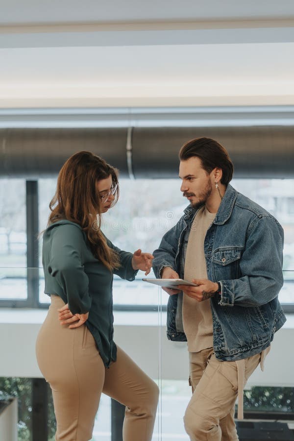 Businesspeople Collaborating Office Discussing Project Details Sharing ...