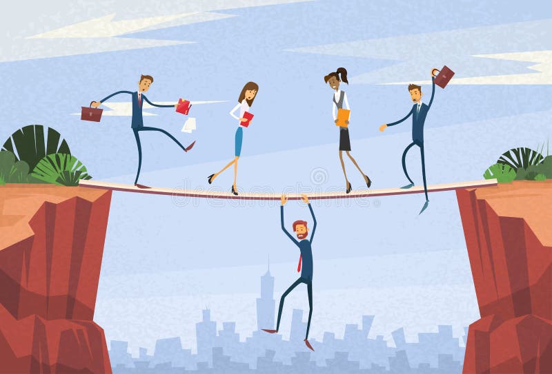 Businesspeople Group Unstable Shaking Over Cliff Team Problem Business ...