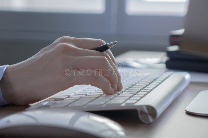 Businesspeople Hand Working with Computer on Office Desktop Stock Image ...