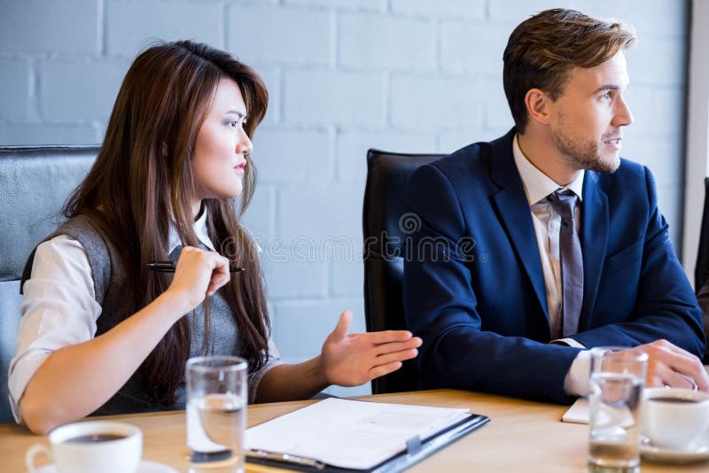 Businesspeople Having Discussion Over Personal Computer Stock Image ...