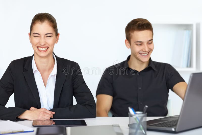 Businesspeople Laughing in Office Stock Image - Image of male, humor ...