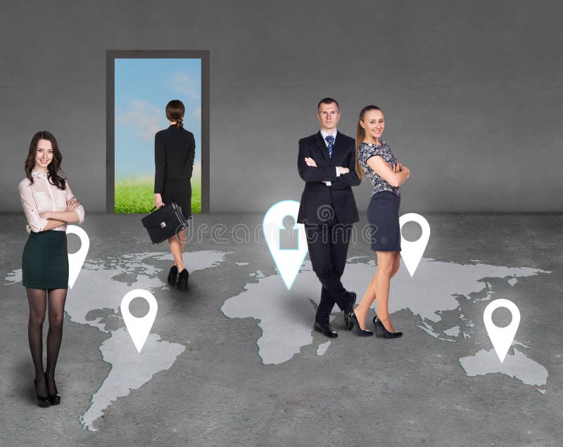 Businesspeople on a map stock image. Image of adult, communication ...
