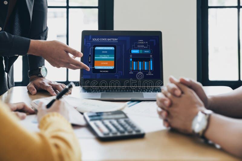 Businesspeople Meeting about Solid State Battery Pack for Electric ...