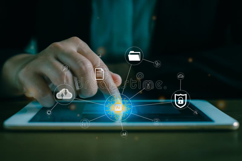 Pointing Finger on Smartphone Digital AI Chatbot Communicate and ...