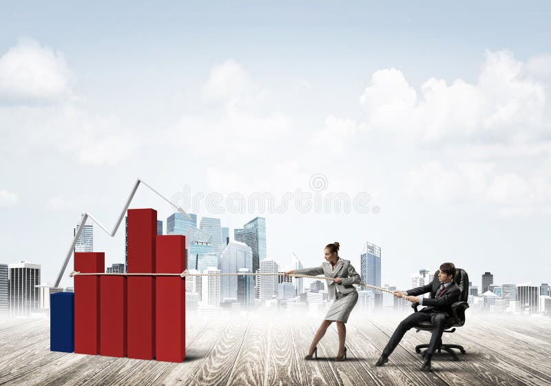 Businesspeople Pulling Graph with Rope As Symbol of Power and Control ...