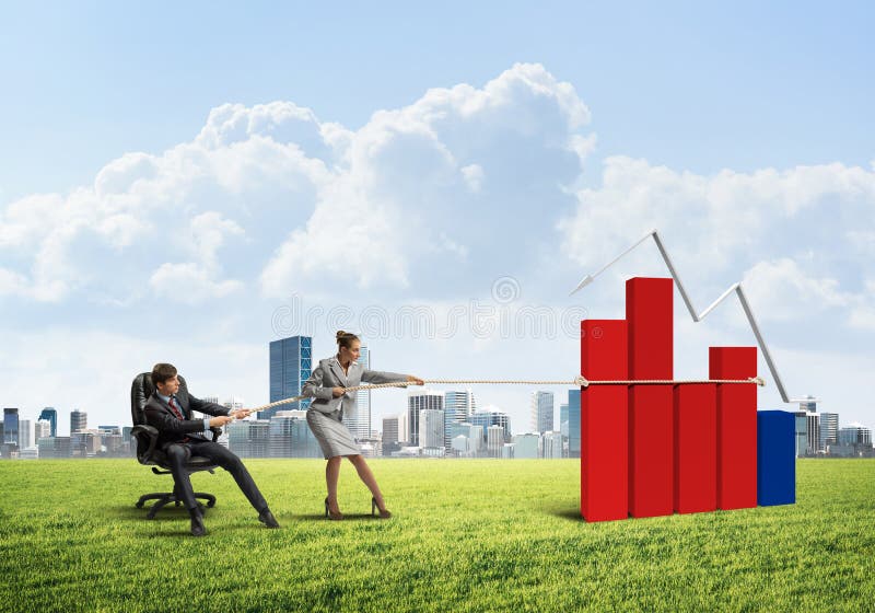 Businesspeople Pulling Graph with Rope As Symbol of Power and Control ...