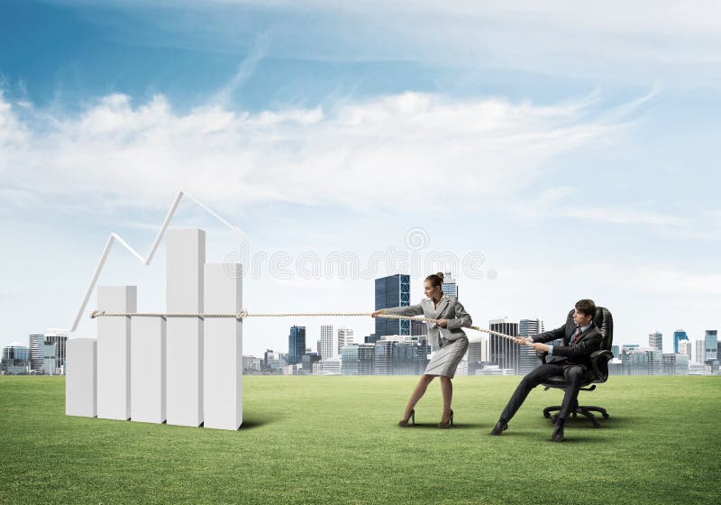 Businesspeople Pulling Graph with Rope As Symbol of Power and Control ...