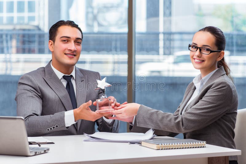 The Businesspeople Receiving Award Prize in Office Stock Image - Image ...