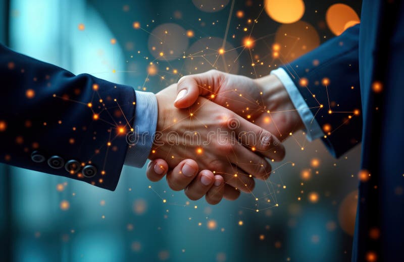 Businesspeople Shake Hands Partnership, Cooperation. Digital Network ...