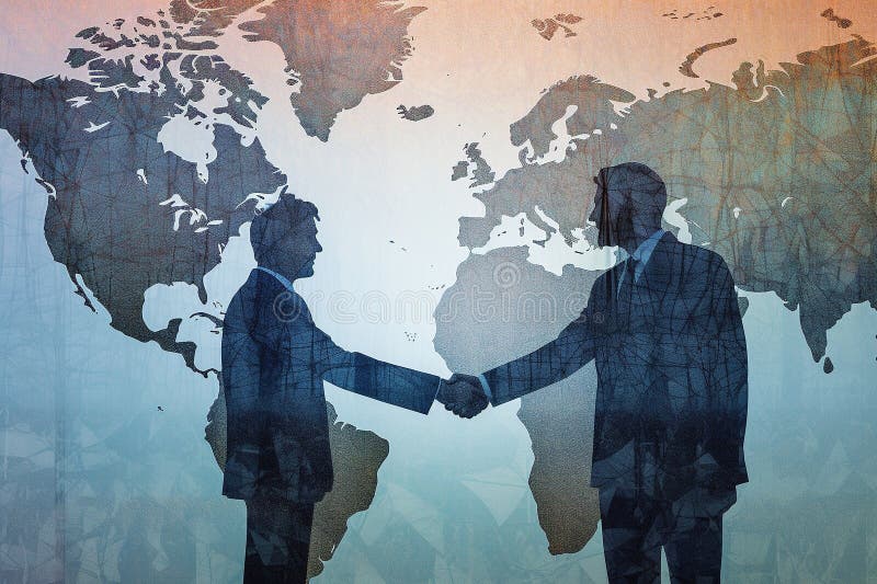 Businesspeople Shaking Hands with a Background of World Map. Generative ...