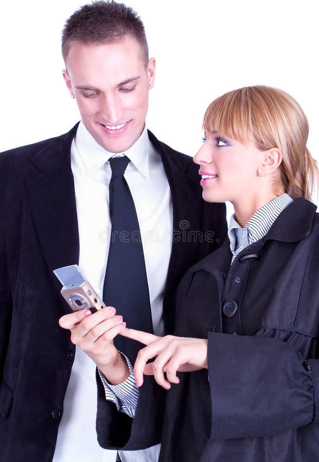 Businesspeople Sharing Info on Mobile Phones Stock Photo - Image of ...