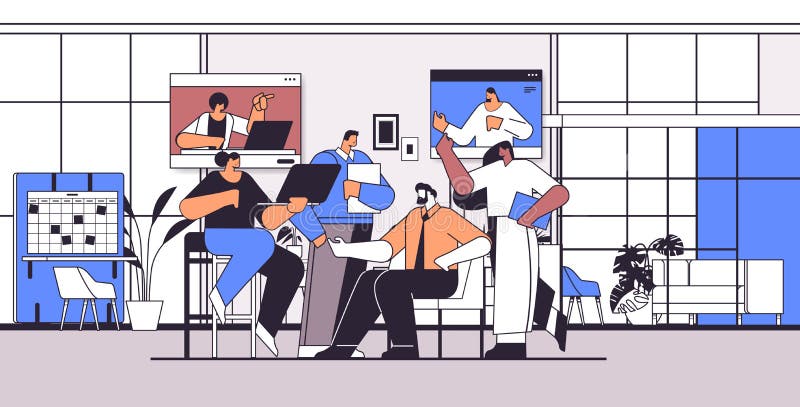 Businesspeople Team Discussing with Colleagues in Web Browser Windows ...